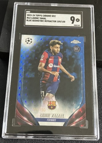 2023-24 Topps Chrome UCC Soccer Blue Geometric Refractor Lamine Yamal ...
