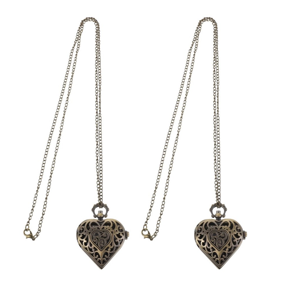 2pcs Pocket Watch With Chain: Heart-Shaped Pocket Watch With Chain ...