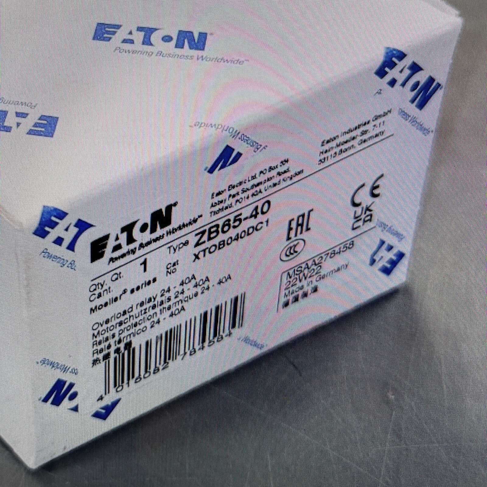 ZB65-40. eaton/MOELLER RELAY EATON XTOB040DC1 24-40 AMPS DILM 40 T0 ...
