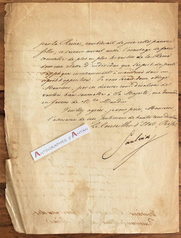 Pierre Louis SAULNIER lettre 1832 Orléans Supplique à la Reine Daudin ...