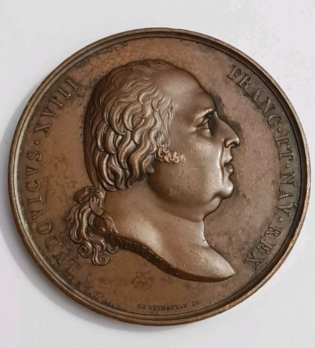 19th FRENCH ROYAL MEDAL. BRONZE . LUDOVICUS XVIII FRANC ET NAV REX 1820 ...