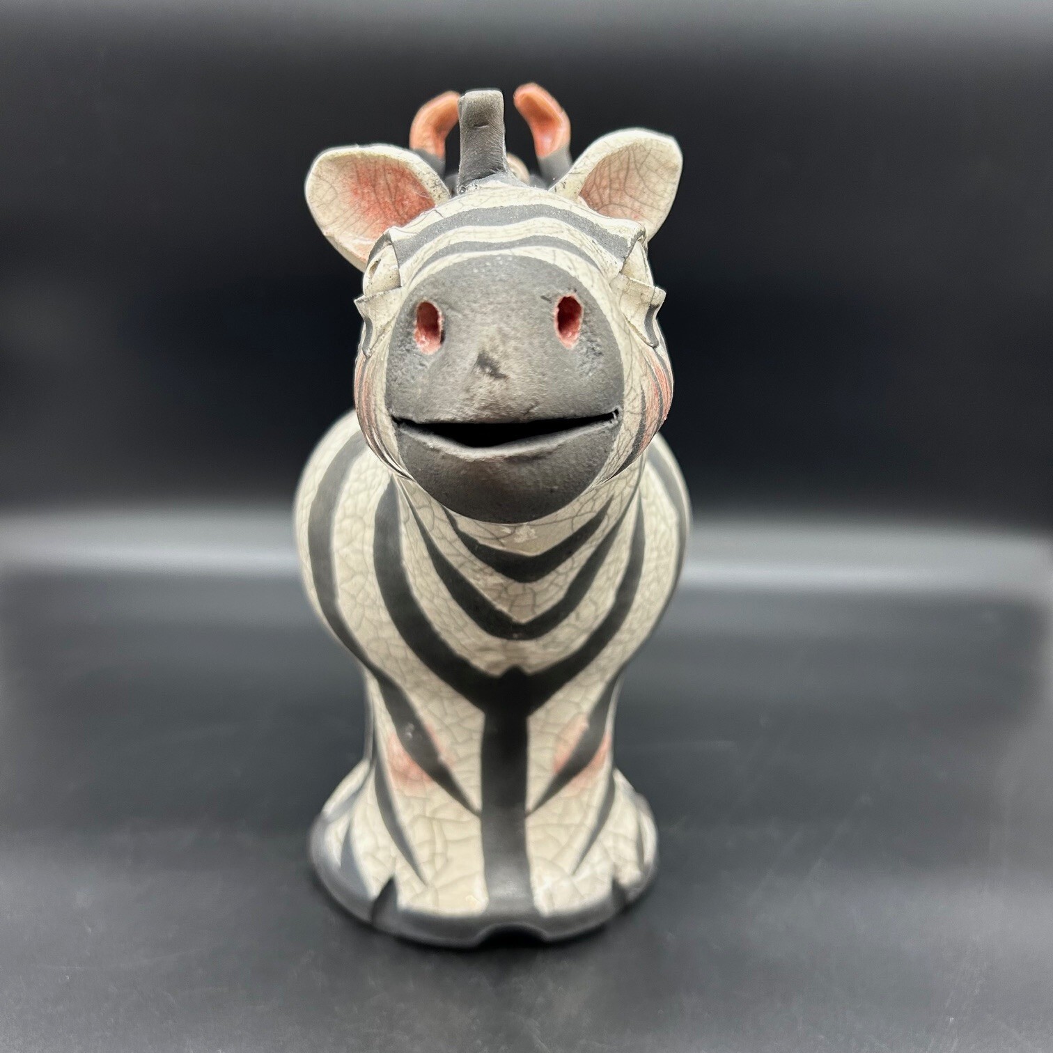 Peter Alsen Raku Pottery Oregon Zebra with Monkey Vessel Whimsical ...