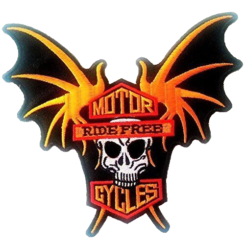 Ride Free Motorcycle Patch Skull Bat Wings Design 8 Inch Iron On ...