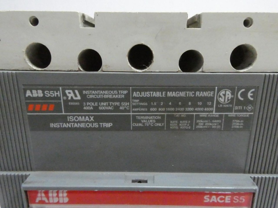 Abb S5H Sace S5 Molded Case Circuit Breaker 3p 400a Amp 600v-ac | eBay