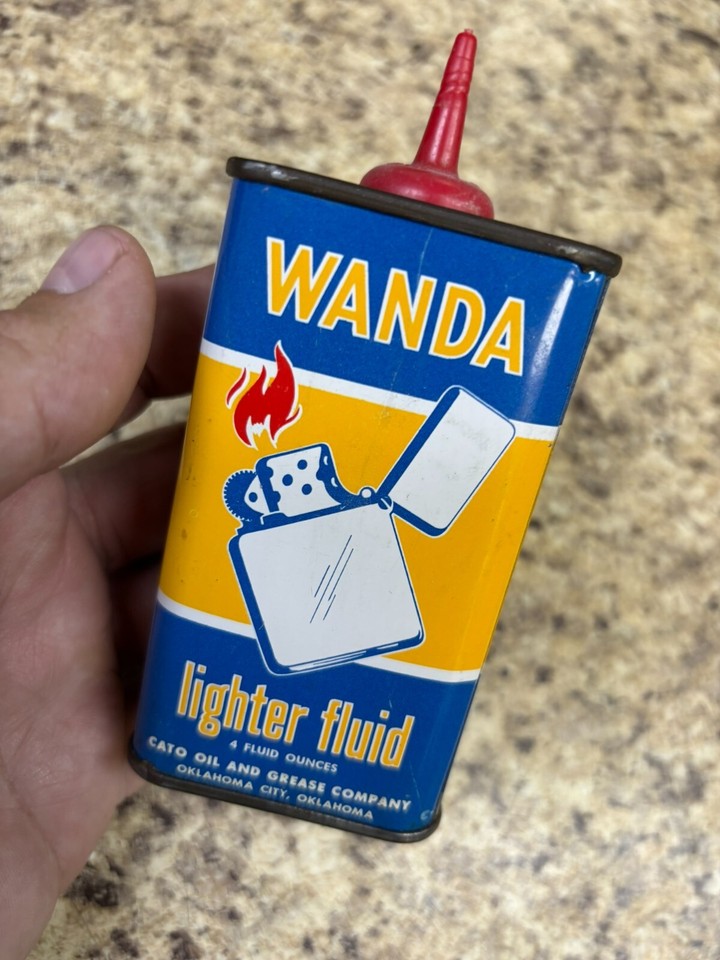VERY RARE VINTAGE 1940-50'S WANDA LIGHTER FLUID FUEL OIL TIN CAN HANDY ...