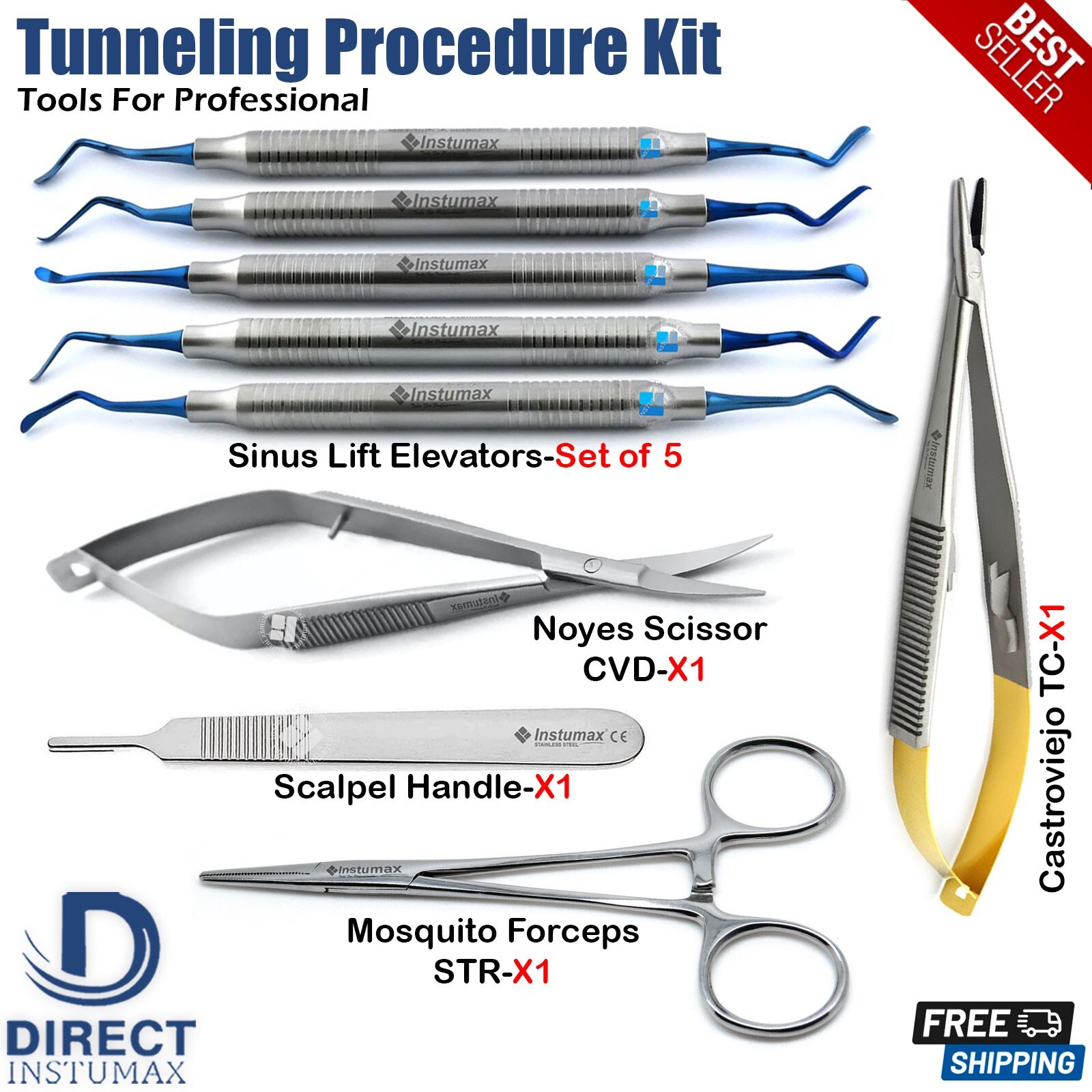 Dental Tunneling Procedure Surgery Kit Implant Sinus Lift Castroviejo ...