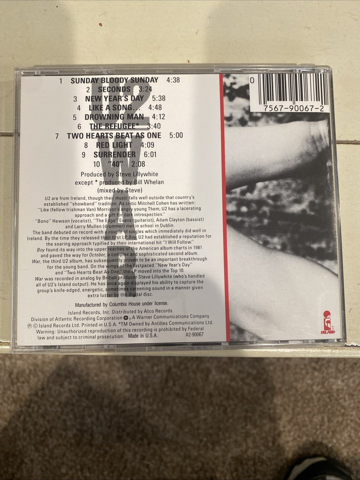 U2 WAR- (CD, 1985, Island Records) 3rd Album NEW YEARS DAY, Sunday ...
