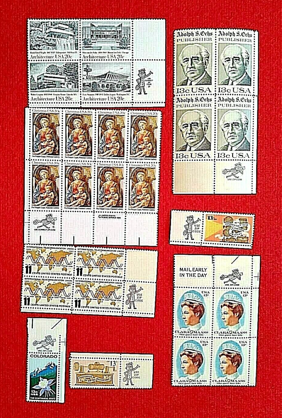 SET OF 27 ZIP CODE STAMPS BLOCKS & SINGLE STAMPS PLEASE SEE PHOTO'S ...
