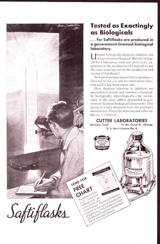 1938 Print Ad Medical Cutter Laboratories Saftiflasks | eBay