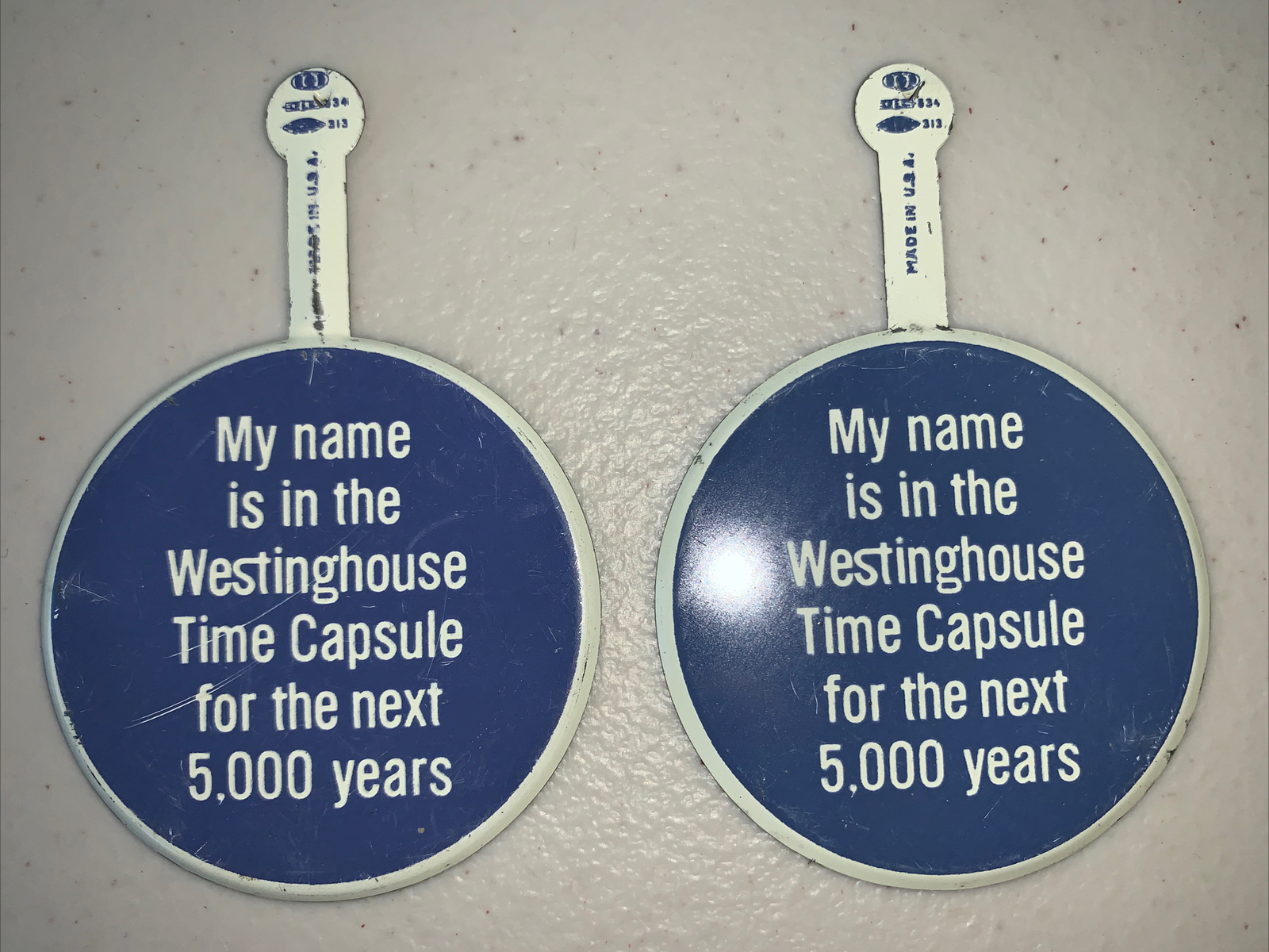 LOT OF 2 1964 NY WORLDS FAIR WESTINGHOUSE TIME CAPSULE BUTTON TAB 5000 ...