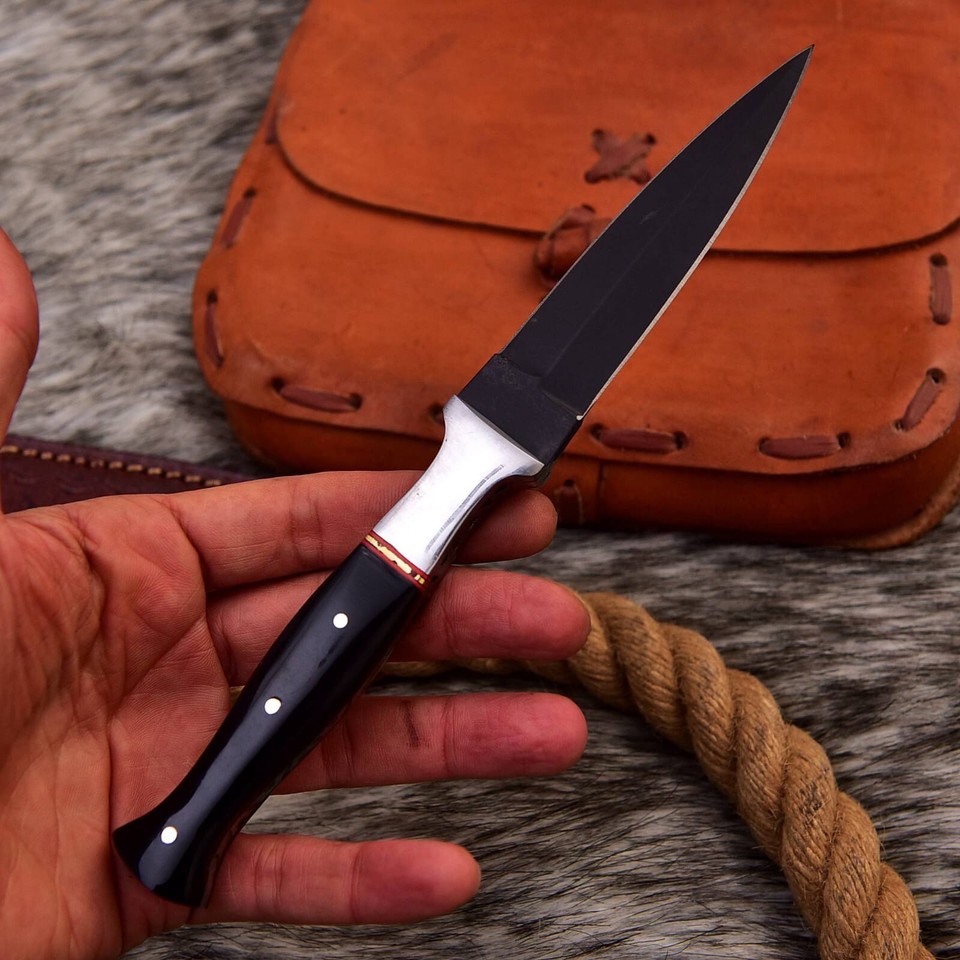 Handmade Fored carbon steel Double edged Fixed Blade Boot knife Full ...