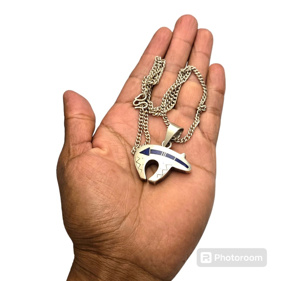 Ray Tracey Navajo inlay Bear pendant with Lapis Lazuli Pendant Necklace ...