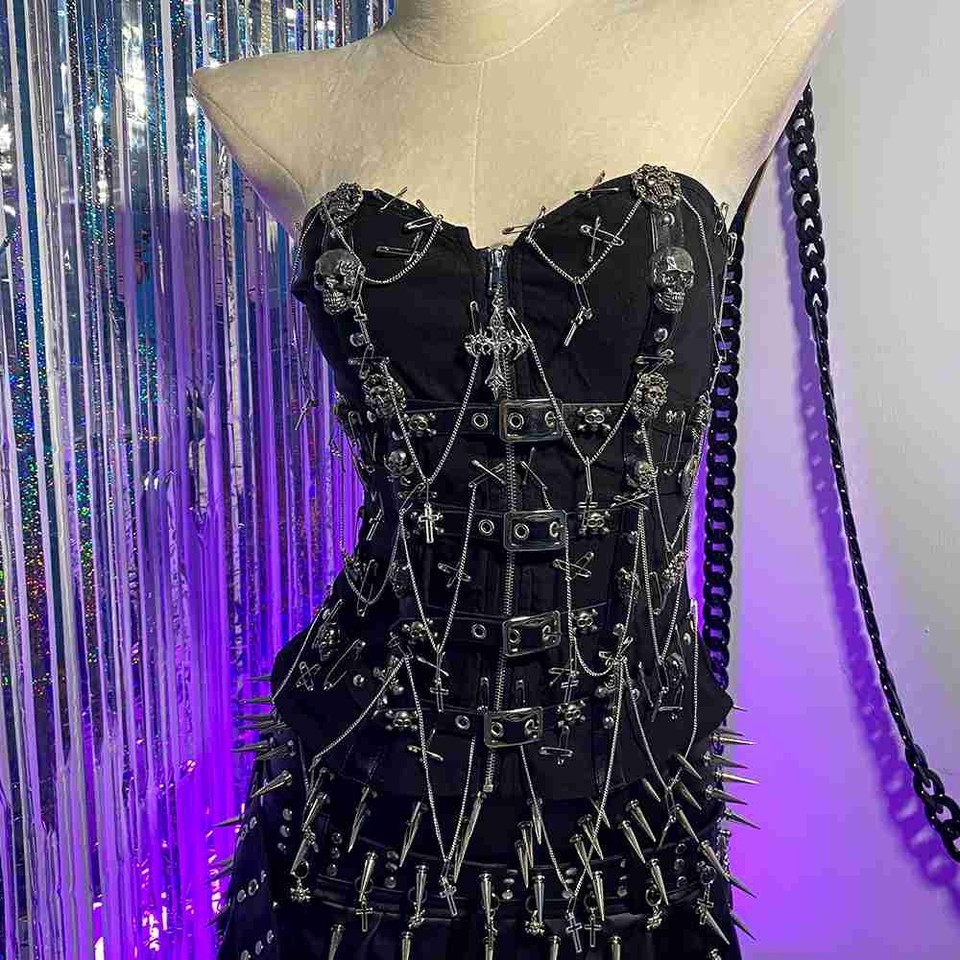 Goth Club Wear Y2K TOPS Pin Punk Rock Emo Grunge E-Girls Harajuku Cross ...