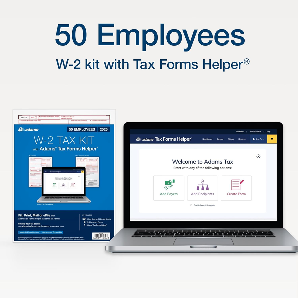 W-2 Forms 2025, 6-Part Kit for 50 Recipients, Includes 6 W-3 Forms ...