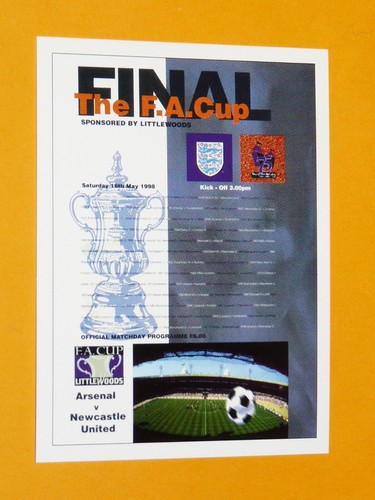 SPORTING PROFILE CARD FOOTBALL 2006 FA CUP FINALE 1998 ARSENAL GUNNERS ...