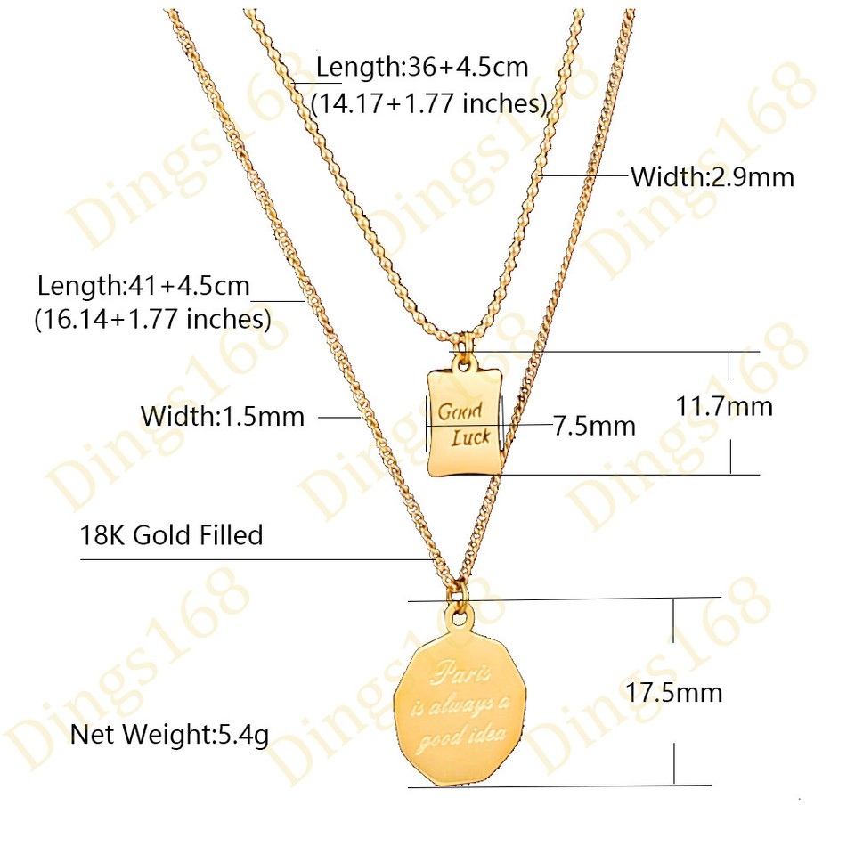 18K Gold Filled Hypoallergenic Bead/Curb Chain GoodLuck Pendant Layered ...
