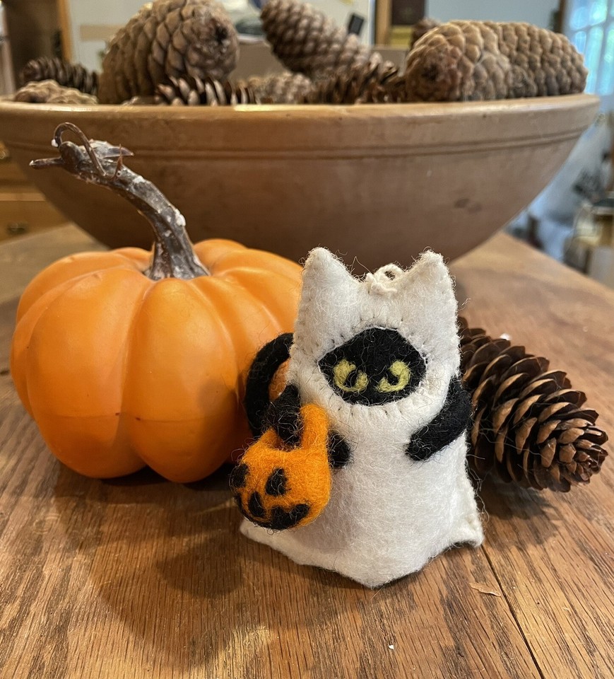 Handmade Felt Boo Kitty Cat Ghost Halloween Hanging Decoration | eBay