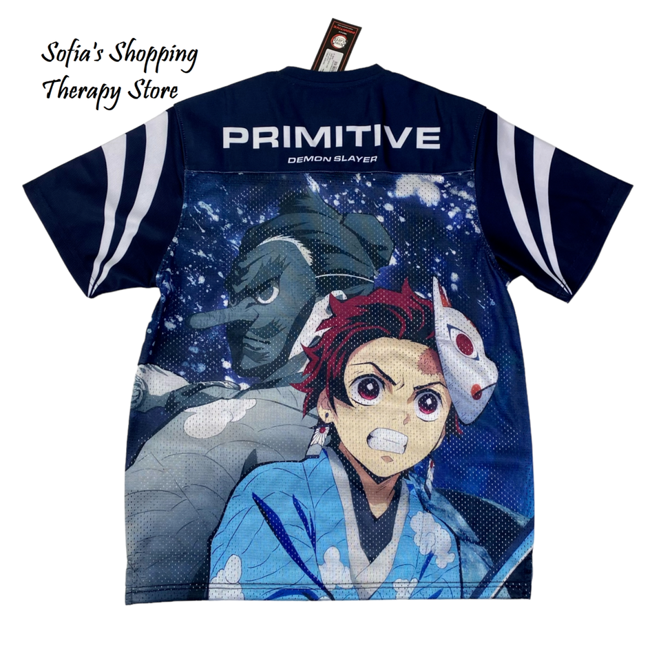 Primitive x Demon Slayer Tanjiro Blue Football Jersey Men's Sz SMALL ...
