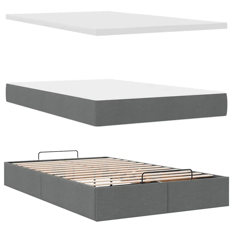 Ottoman Bed Frame with Mattress Dark Grey King Single Storage LED ...
