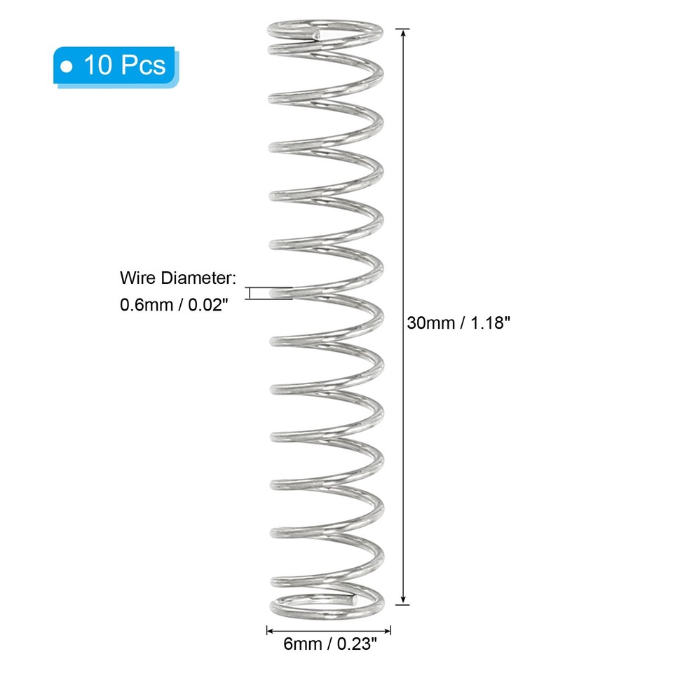 10 Pcs 304 Stainless Steel 0.6mm Wire Dia x 6mm OD x 30mm L Compression ...
