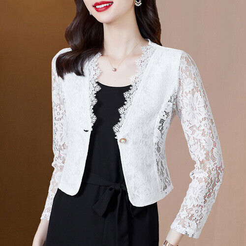 Women Lace Suit Cardigan Short Shawl Coat Cropped Shrug Jacket Business ...