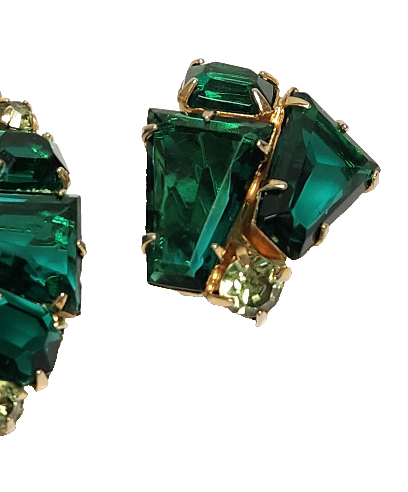 Gorgeous Vintage Green Keystone Shape Rhinestone Clip Earrings Brooch ...