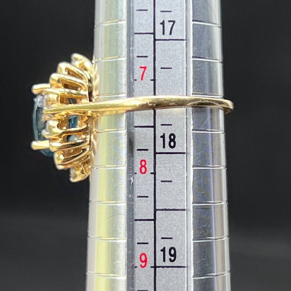 Vintage 14K Yellow Gold Blue Topaz & Diamonds Starburst Cocktail Ring ...