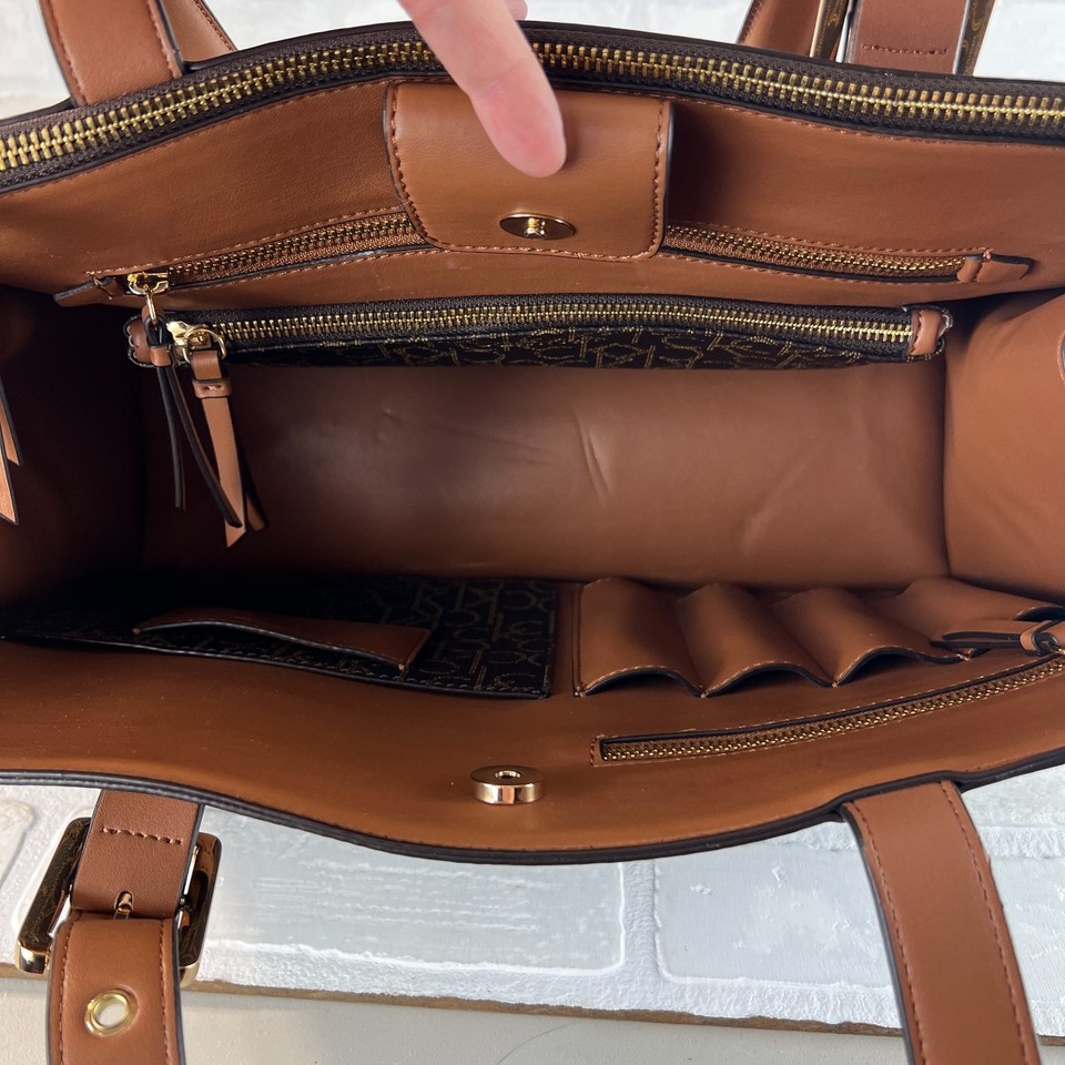 Calvin Klein Signature Tote Shoulder Bag Brown CK Monogram Print Brown ...