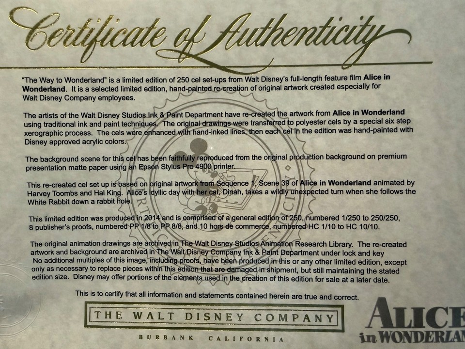Limited Edition "Alice in Wonderland" Disney Employee Cel from Ink ...