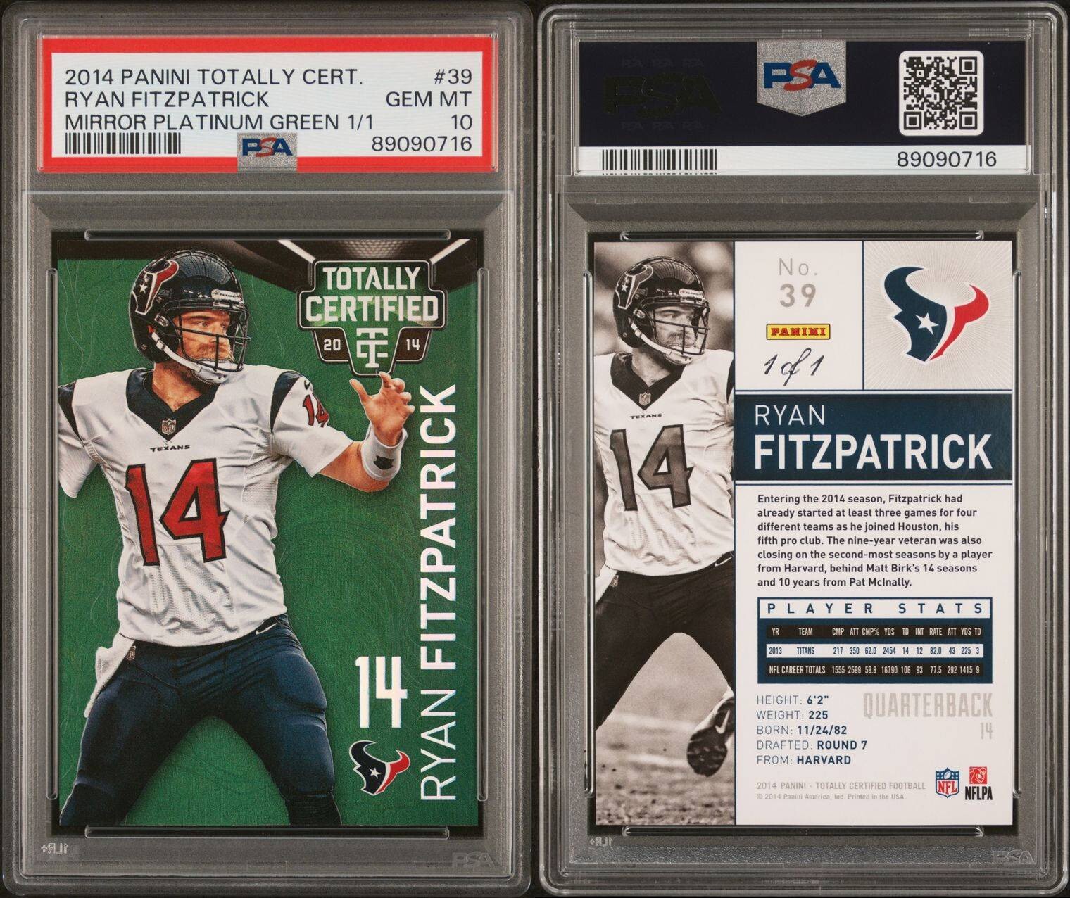 2014 Panini Totally Certified Ryan Fitzpatrick Mirror Platinum Green 1/ ...