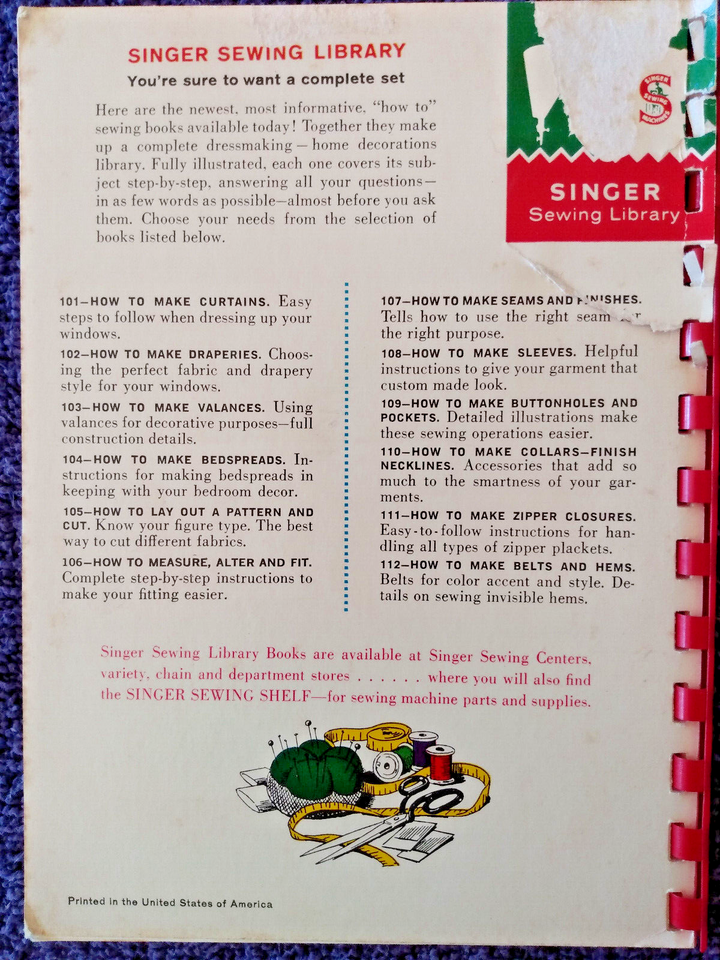 HOW TO MAKE BUTTONHOLES SINGER SEWING COMPANY Book No. 109 VINTAGE BOOK ...
