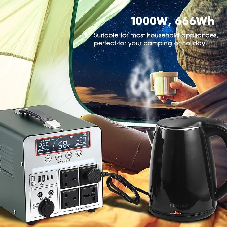 Power Station 1000W/666Wh, Portable Rechargeable Generator Inverter 4 ...