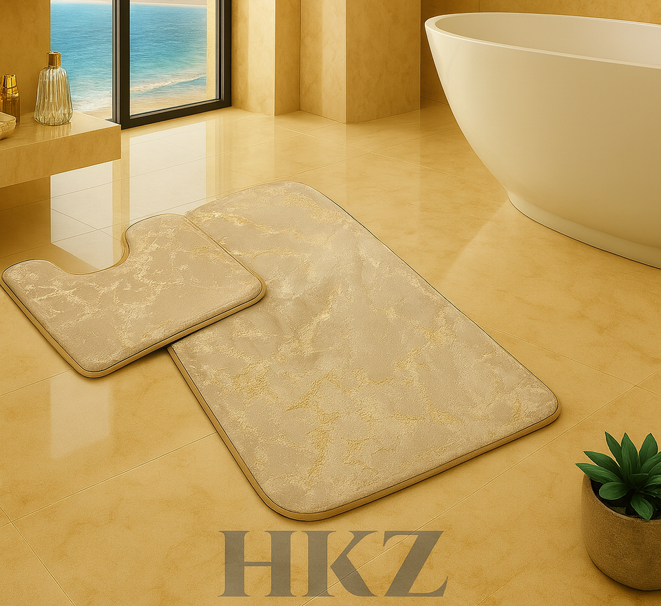 Marble Bath Mat Set Pedestal Non Slip 2 Pieces Bathroom Mat and ...