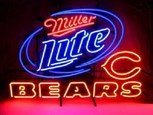 Miller Lite Chicago Bears Neon Light Sign Beer Bar Pub Man Cave Wall ...
