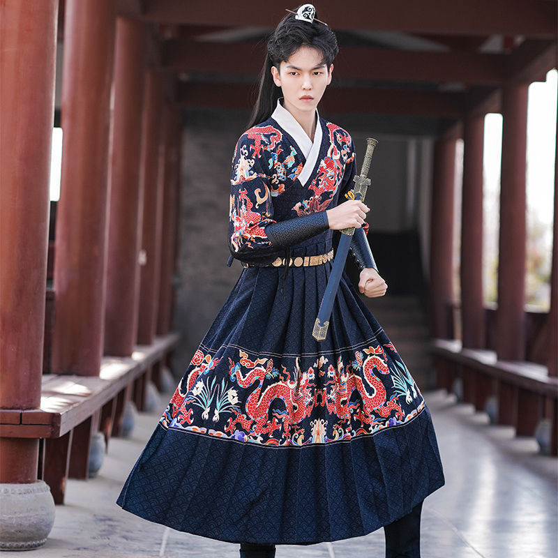 Mens Chinese Traditional Flying Fish Hanfu MIng Dynasty Costume Ancient ...