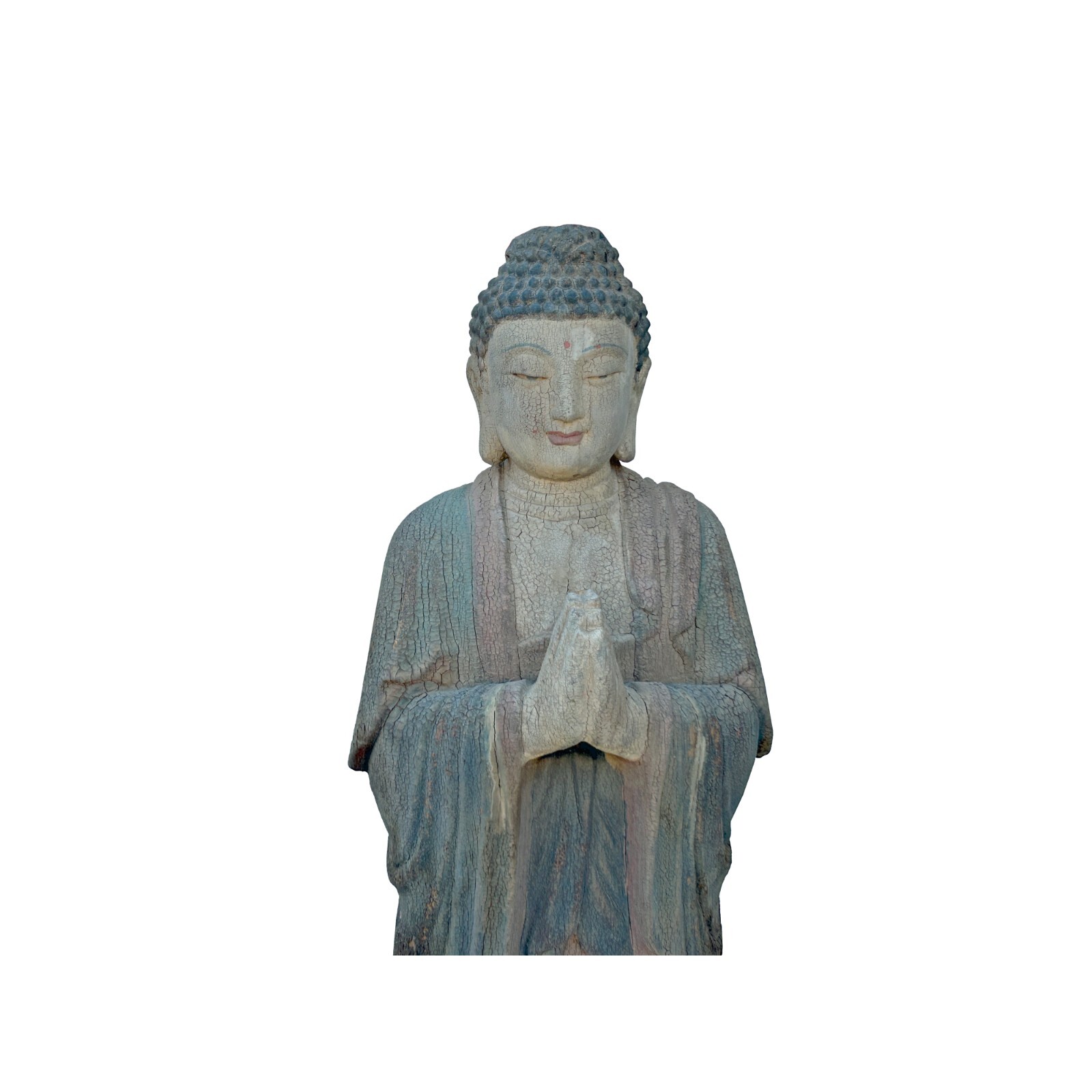 Rustic Wood Anjali Mudra Standing Buddha Amitabha Shakyamuni Statue ...