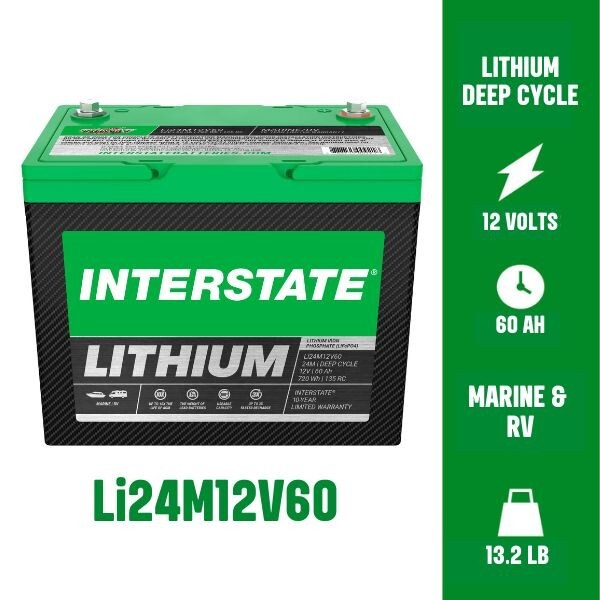 Interstate Batteries Lithium 12V 60Ah Group 24M Deep Cycle Marine/RV ...