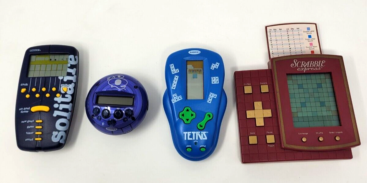 Vintage Handheld Game Lot Solitaire 20 Questions Tetris Scrabble ...