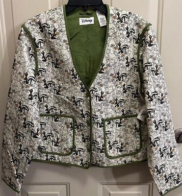 DISNEY BAMBI QUILTED JACKET SZ XL GREEN WHITE THUMPER FLOWER NEW FAST ...