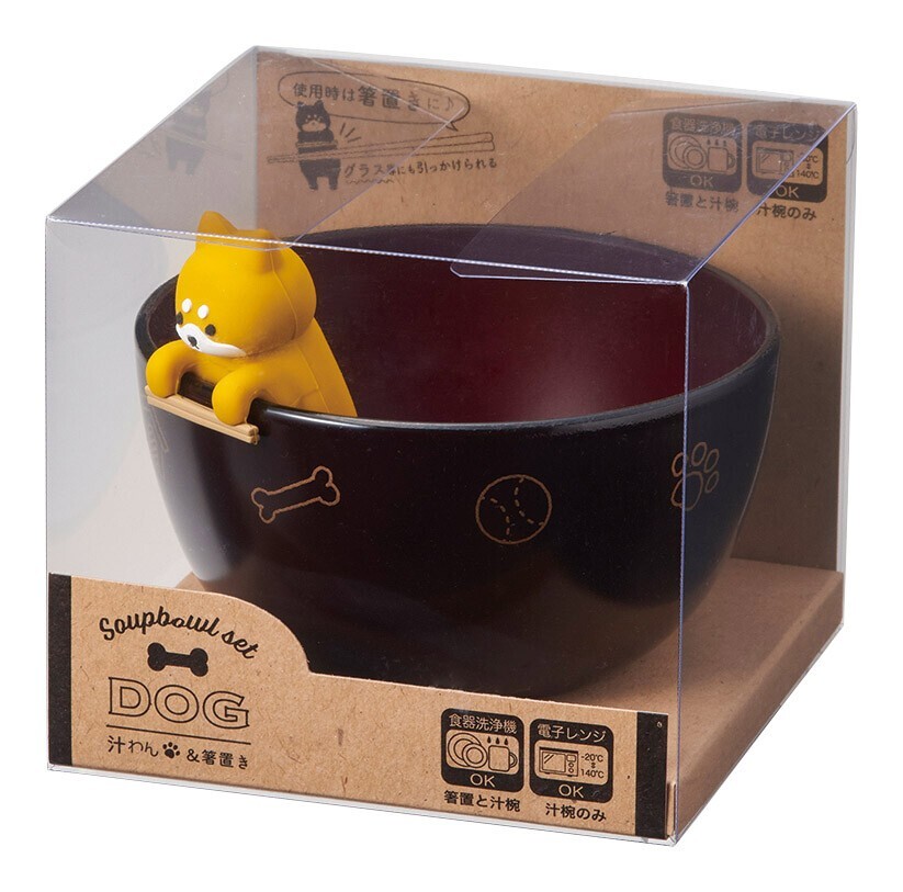 Japanese Miso-soup Bowl Shiba Inu Set of Bowl &Chopsticks Rest /made in ...
