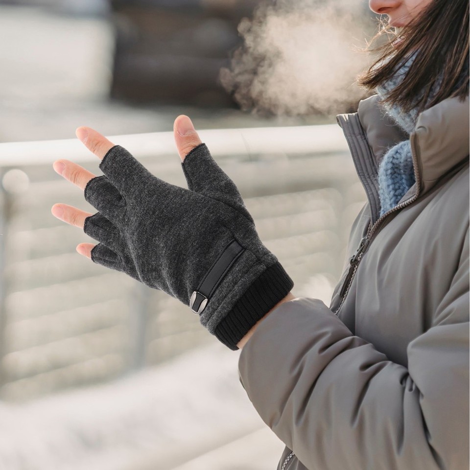 1 Pair Cold Weather Thermal Fingerless Gloves Half Finger Driving ...