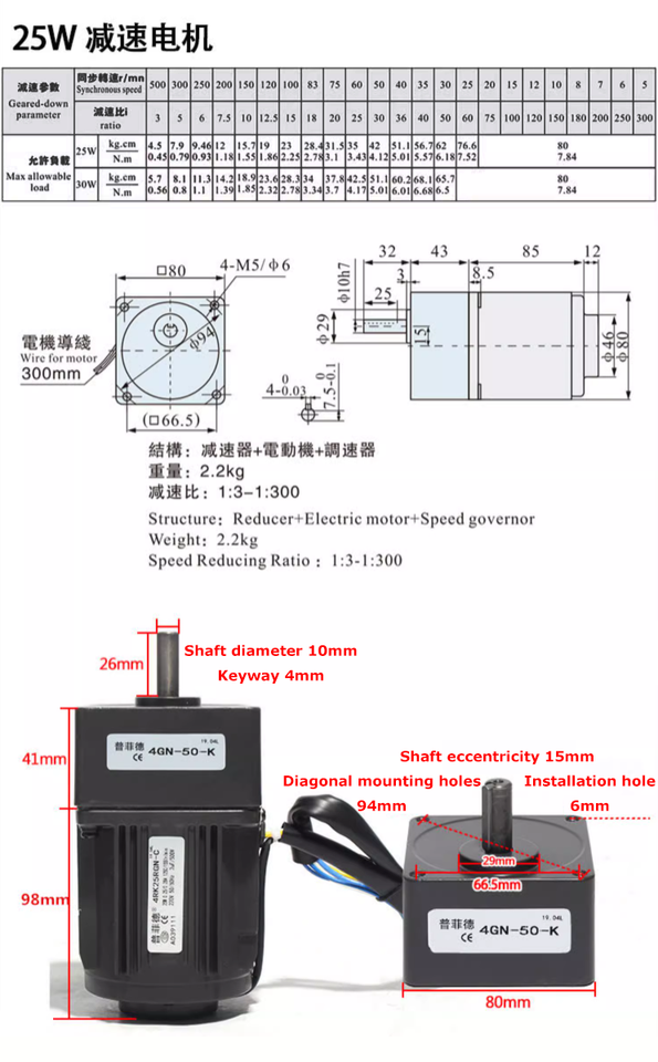 Gear Speed Regulating Motor 25W AC 220V 4RK25GN-C Reversible Reducer ...