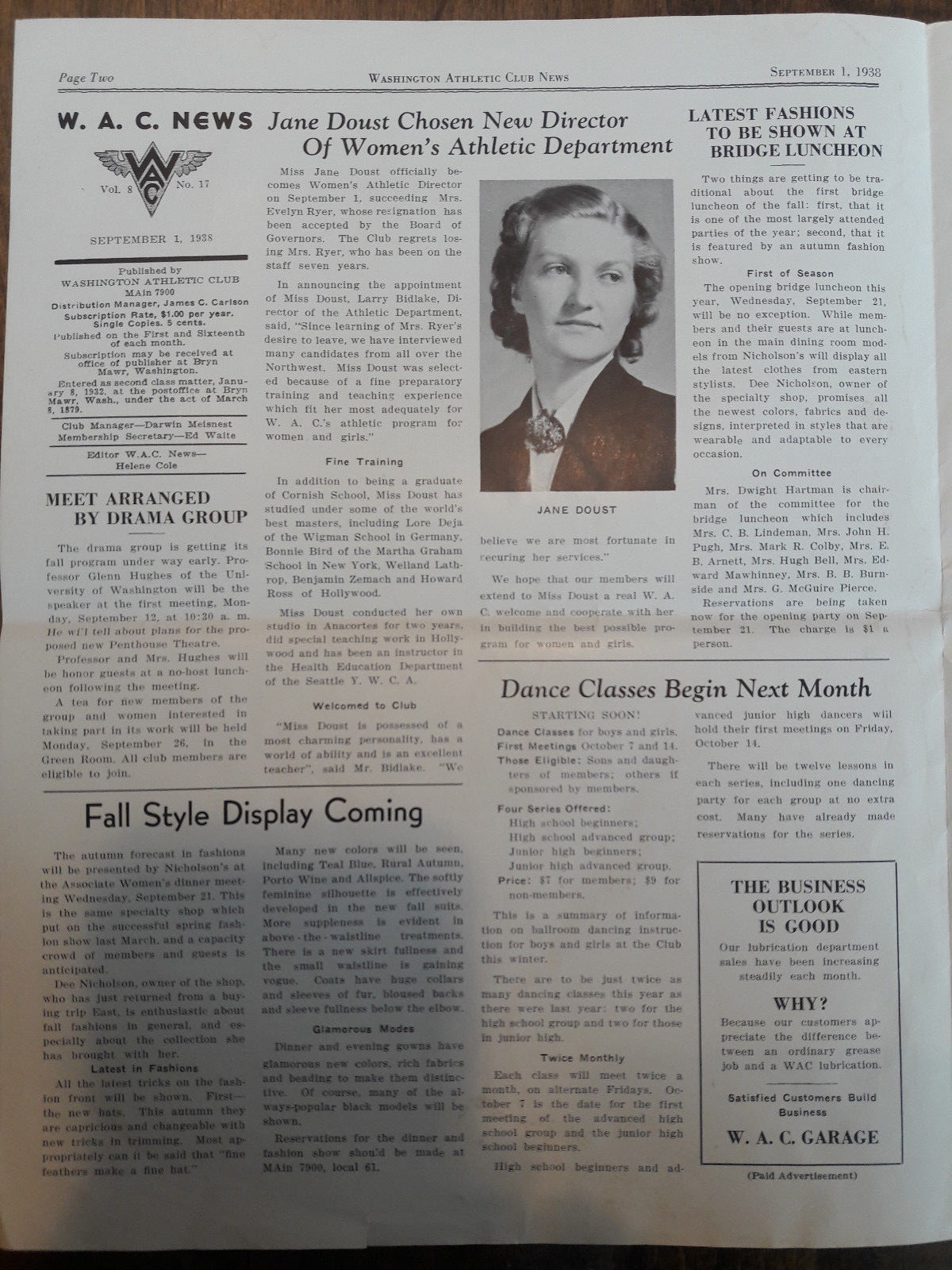 1938 WASHINGTON ATHLETIC CLUB SIGMUND SPAETH JANE DOUST JANET GRIFFIN ...