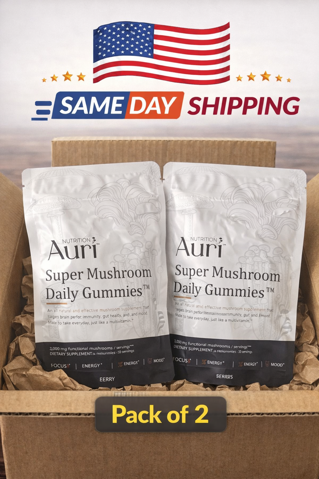 Auri Daily Mushroom Gummies –12 Mushroom Blend with Chaga, 60 Count ...