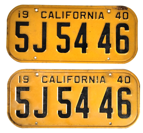 Vintage Set of 1940 California Car License Plates 5J5446 Matching ...