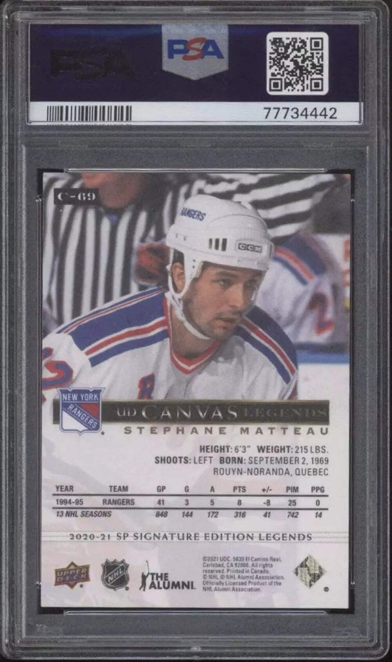 Stephane Matteau 2020-21 Upper Deck SP Signature Legends #C-69 PSA 10 ...