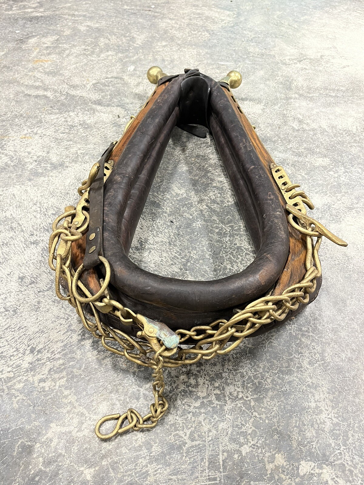 ANTIQUE HORSE MULE LEATHER COLLAR HAMES WITH BRASS KNOBS WESTERN COWBOY ...