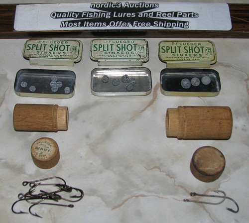 Vintage Pflueger Ohio Split Shot Tins And Wooden Hook Tubes Containers ...