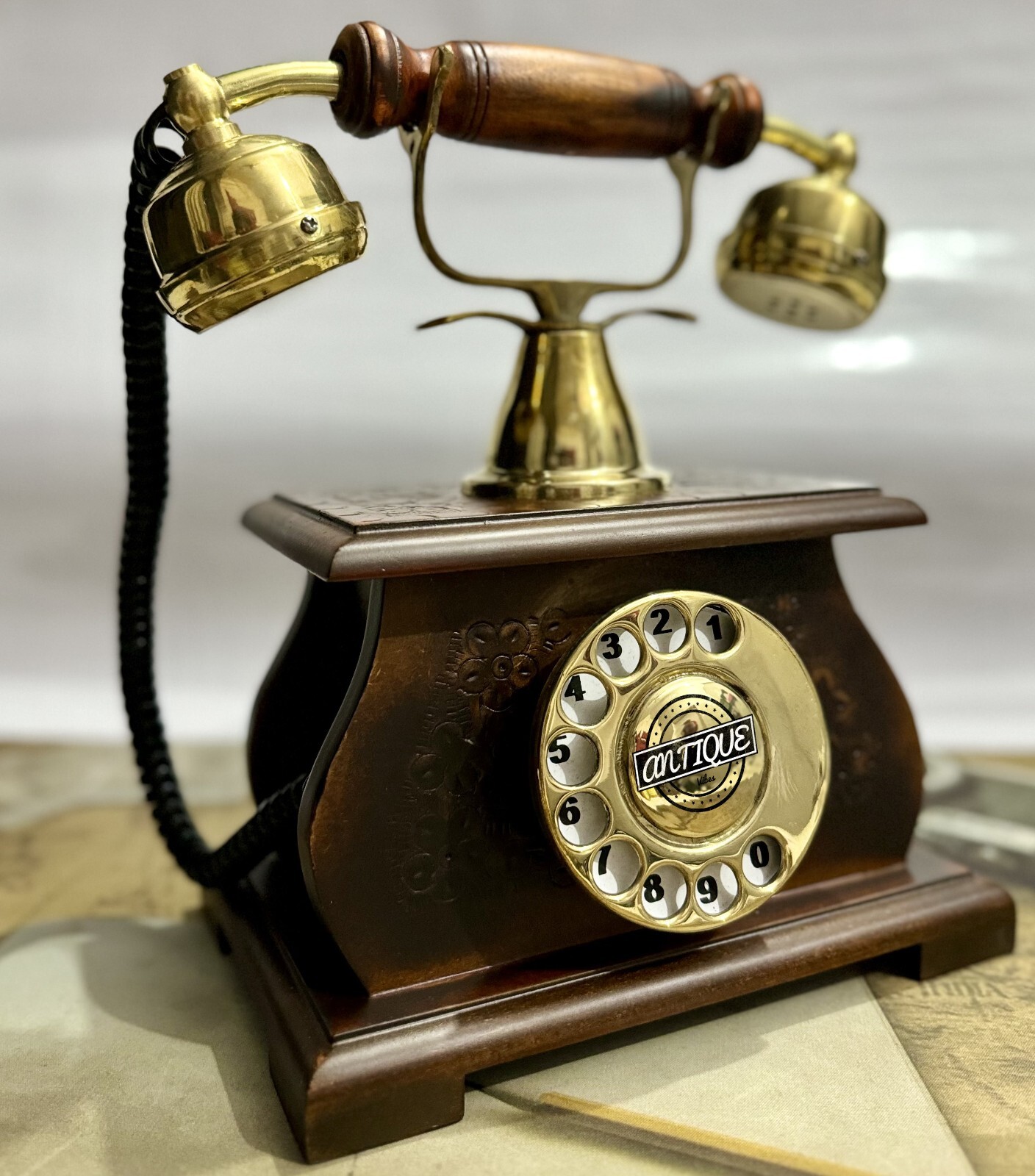 Vintage Look Brass Wooden Antique Decorative Telephone Office Home ...