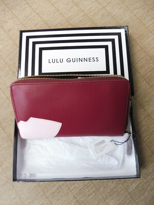 LULU GUINNESS abstract lips continental purse / wallet - Burgundy and ...